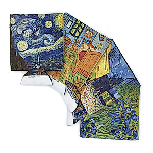 EXIT82ART - Insulated Neoprene Can Coolers, Set of 4, Van Gogh Paintings, Fits 12 oz Cans and Longnecks, Collapsible, Dishwasher Safe.