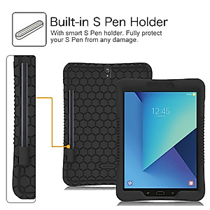 Fintie Silicone Case for Samsung Galaxy Tab S3 9.7, Light Weight Shock Proof Cover with S Pen Holder [Anti Slip] [Kids Friendly] for Tab S3 9.7 (SM-T820/T825/T827) 2017 Release, Black