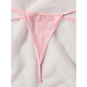 Verdusa Women's Rhinestone Mid Rise Mesh Thong Underwear Hipster Pink L