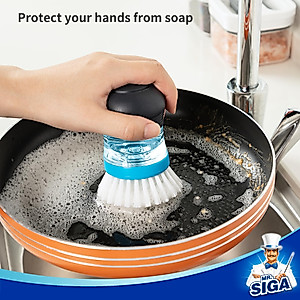 MR.SIGA Soap Dispensing Palm Brush, Kitchen Brush for Dish Pot Pan Sink Cleaning, Pack of 1, Navy/Blue