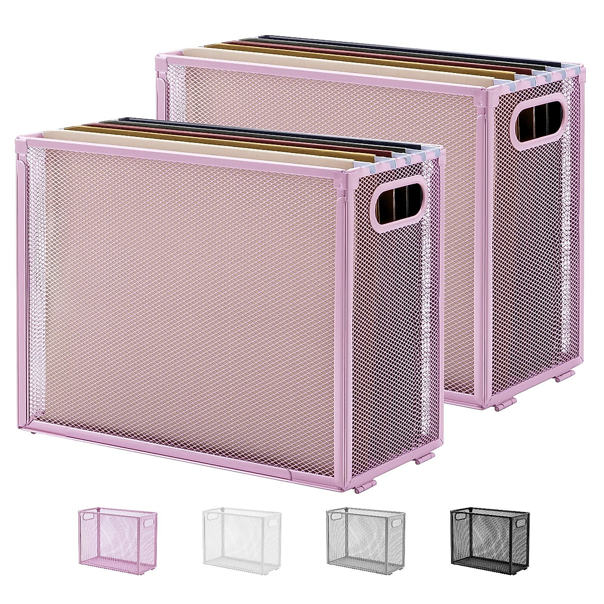 Oterri Hanging File Organizer, Portable Desktop File Organizer Mesh Detachable Foldable File Folder Organizer 12.2*5.5*9.44 inch for Letter Size Folders, File Holders for Office/Home(Pink, 2 Pack)