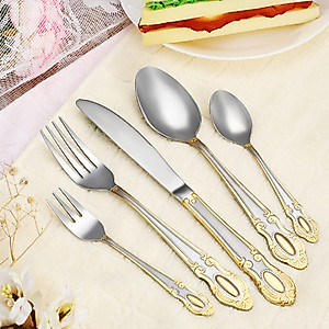 40 Pcs Gorgeous Gold Silverware Set 18/10 Stainless Steel Heavy Utensil Set Dishwasher Safe, Service for 8, Fine Silverware Flatware for Family Wedding Restaurant Hotel (Silver)
