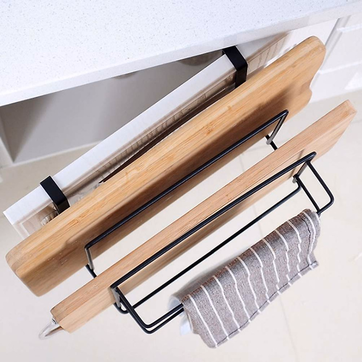 Yardwe Under Cabinet Organizer Shelf Hanging Storage Baskets Rack Chopping Board Holder Shelves for Kitchen Pantry Cupboard Black