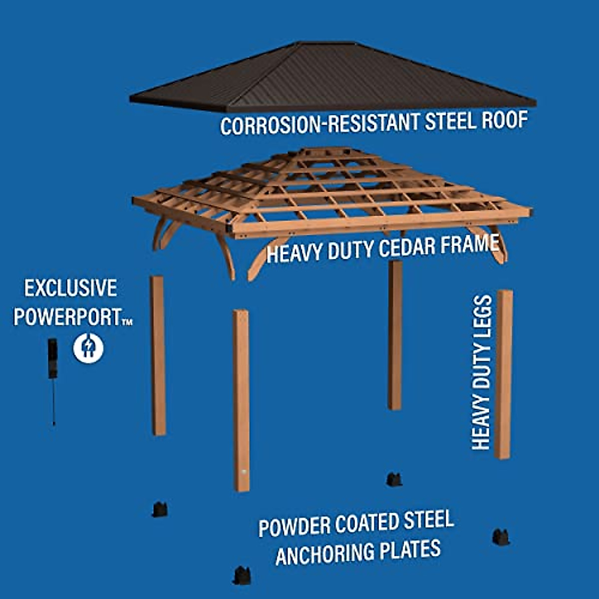 Backyard Discovery Barrington 14 ft. x 12 ft. Hip Roof Cedar Wood Gazebo, Shade, Rain, Hard Top Steel Metal Roof, All Weather Protected, Wind Resistant up to 100 mph, Holds up to 6500 lbs