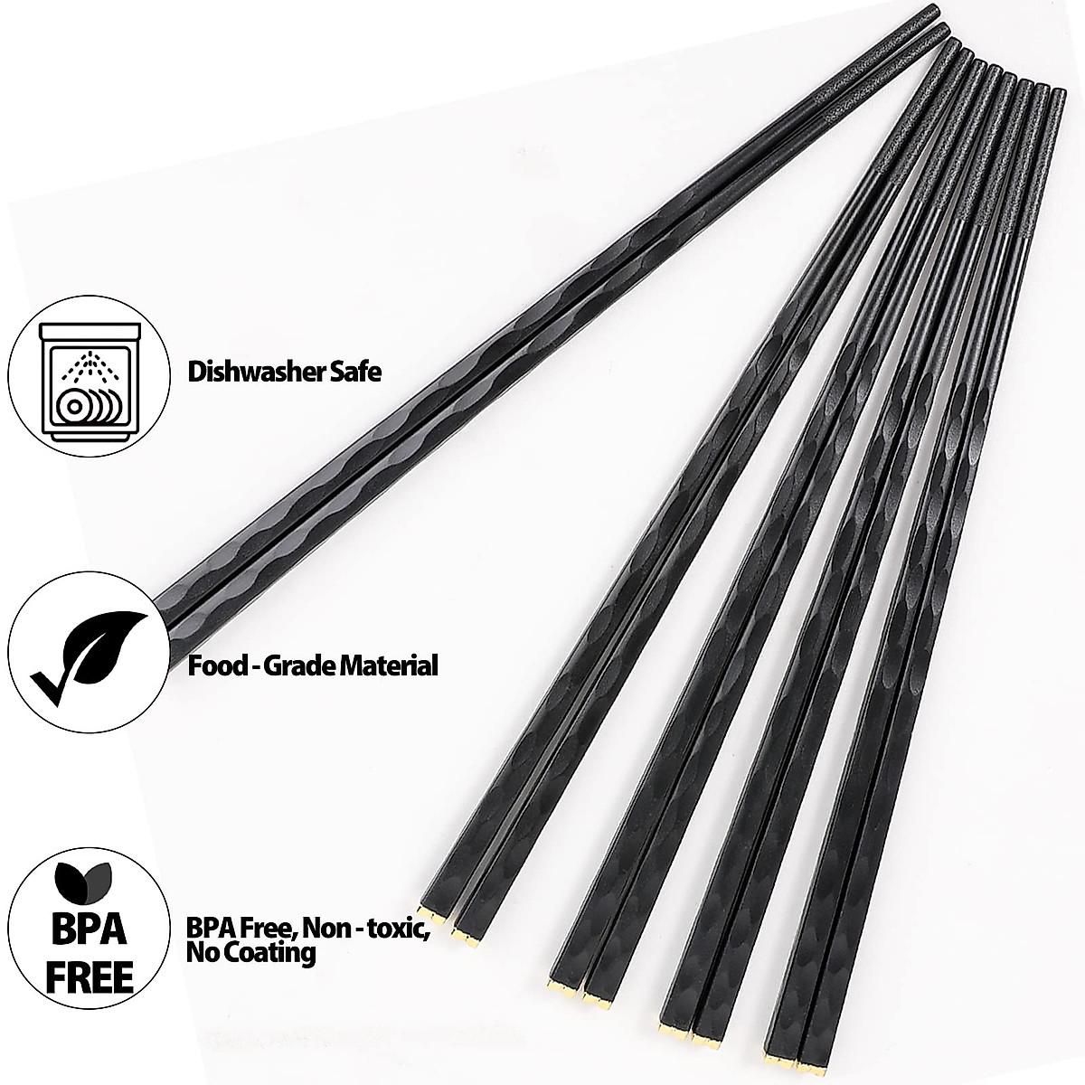 5 Pairs Fiberglass Chopsticks-Reusable Chopsticks Dishwasher Safe, 9.6 inch/24.3cm amily/ Hotel/ Restaurant Chop Sticks, Chinese/Japanese Gift Set Chop Sticks, Black