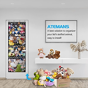 Stuffed Animal Storage, Over The Door Organizer Storage for Closet, Baby, Plush Toy, Stuffed Animal Holder with 4 Large Pockets, Hanging Door Organizer for Nursery, Bedroom, Bathroom, Kids Room