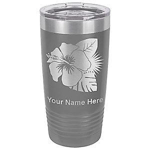 LaserGram 20oz Vacuum Insulated Tumbler Mug, Hibiscus Flower 2, Personalized Engraving Included (Gray)