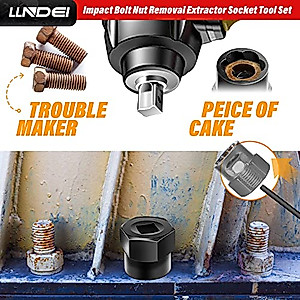 LLNDEI 3/8-Inch Metric Bolt Extractor Set, 10+1 PCS Impact Bolt Nut Remover Set, Rounded Broken Bolts Remover, Rusted Damaged Stripped Nut Removal Tool Kit with Storage Case (9-19mm