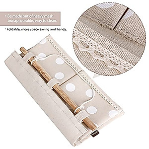 Homecube Linen Cotton Fabric Wall Door Cloth Hanging Storage Bag Case 5 Pocket Home Organizer (White Polka Dots)