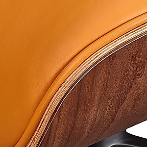 Taller Size Lounge Chair with Ottoman, Mid Century Lounge Chair with 8-Layer Solid Wood and Heavy Duty Aluminum Base for Living Room Study Lounge (Walnut and Orange)