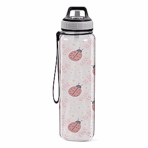 xigua Ladybug Water Bottle with Straw Lid,32 oz Leakproof Sport Water Bottle with Wide Handle for Gym,Cycling,School,Travel