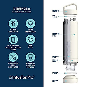 Infusion Pro Fruit Infuser Water Bottle Vacuum Insulated (20 oz) Stainless Steel : Fruit Infusion Recipe eBook : Bottom Loading Water Infuser for More Flavor : Easy Cleaning : Great Gift Water Bottle
