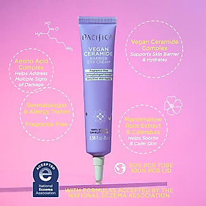 Pacifica Beauty, 100% Vegan Ceramide Barrier Repair Under Eye Cream for Fine Lines, Eczema Association Approved, Safe for Sensitive Skin for Delicate Undereye Area, Fragrance Free, 0.5 Fl Oz