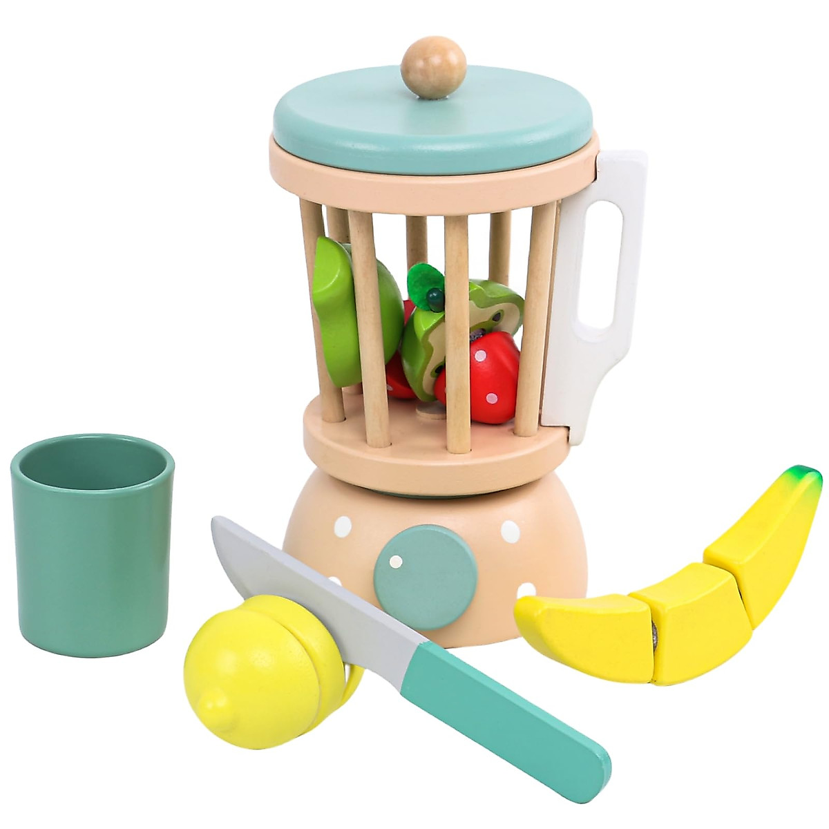 Wooden Blender Toys Play Set for Kids, Fruit Juicer Maker Toy, Montessori Pretend Play Food Kitchen Accessories for Toddler Girls and Boys (Juicer)