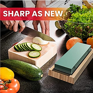 Professional Knife Sharpening Stone Kit – 400/1000 and 3000/8000 Grit Whetstone, Chef Knife Sharpener Knife Sharpener Stone-Includes Bamboo Base, Flattening Stone, Leather Strop & Angle Guide