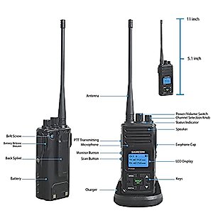 Long Range Radio Walkie Talkies for Adults, SAMCOM FPCN30A Two Way Radio Rechargeable, 5 Watt High Power 2-Way Radio, Programmable UHF Radios with Earpiece (Black 2 Pcs)