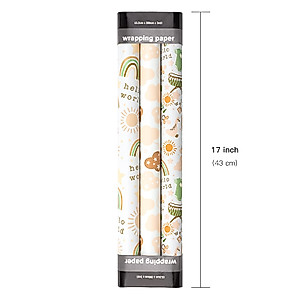 LeZakaa Baby Shower Wrapping Paper Roll - Mini Roll - Baby Suit/Rainbow, Sun/Cloud for Baby Boy, Girl - 17 x 120 inches - 3 Rolls (42.5 sq.ft.ttl.)