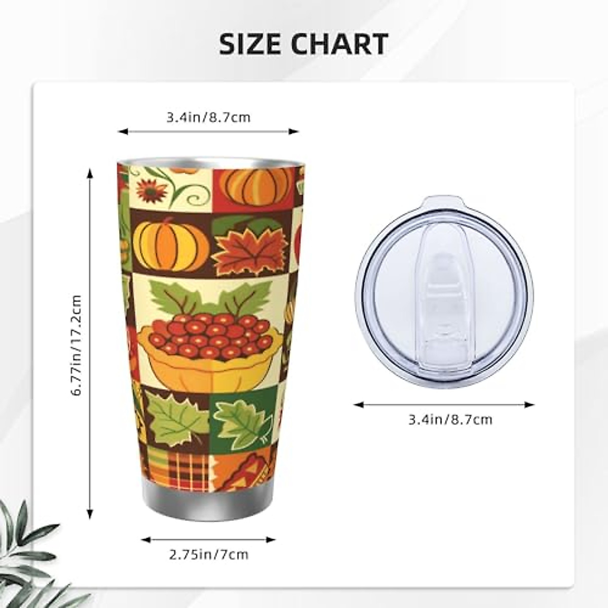 AYCZN Thanksgiving Harvest 20 OZ Tumbler Stainless Steel Travel Coffee Mug, Grape Pumpkin Insulated Water Bottle with Lid and Straws Leakproof Thermal Cup