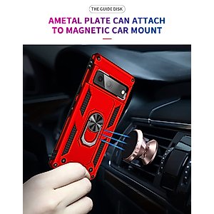 SunRemex for Google Pixel 7 Case with HD Screen Protector [2 Packs], [Not for Google Pixel 7 Pro ], Magnetic Ring Holder Kickstand,[Military Grade] Phone Case for Google Pixel 7 2022 (Red)