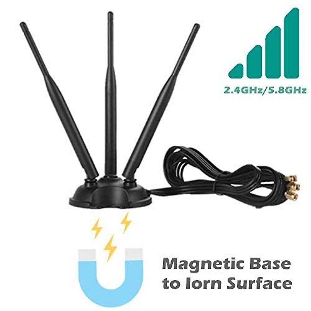 TECHTOO WiFi Antenna Dual Band 2.4GHz - 5.8GHz with RP-SMA Connector Treble Antenna Magnetic Base for Wireless Network Router - USB Adapter - PCI PCIe Cards - Signal Booster - Wireless Range Extender