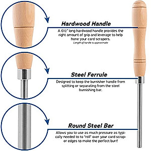 Scraper Burnisher for Creating Sharp Burrs and Honing Card Scrapers 6 inch Steel Rod with Hardwood Handle