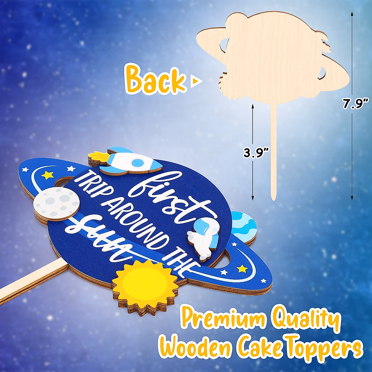 Huray Rayho First Trip Around the Sun One Cake Topper Outer Space Wooden Cake Decorations Cake Smash Topper for Boys Solar System 1st Birthday Party Galaxy Party Supplies