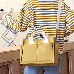 Mudono Canvas Tote Bag for Women Causal Multi Pockets Crossbody Purse Large Messenger Shoulder Bag Travel Everyday Handbag