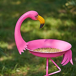 SMQLJXC 12.6" W*39.4" H Flamingo Bird Baths for Outdoor, Metal Bird Bath Bowl, Bird Feeder or Drinker Plate with Metal Stake, Home Garden Lawn Yard Decor