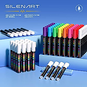 SILENART White Liquid Chalk Markers - Chalk Markers White - White Dry Erase Markers Pen - for Chalkboard Signs, Windows, Blackboard, Glass - 3-6mm Chisel Tip, 3mm Fine Tip