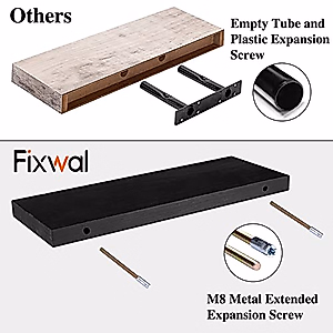 Fixwal Floating Shelves Black, Set of 3 Wall Shelves with Invisible Brackets for Bedroom, Bathroom, Living Room, Kitchen