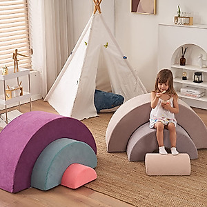 jela Kids Couch, Soft Play Equipment Playset Play Foam Rainbow, Baby Gym Kids Couch for Playroom, Foam Blocks for Toddlers 1-10, Foam Climbing Blocks, Crawling Tunnel,Beige