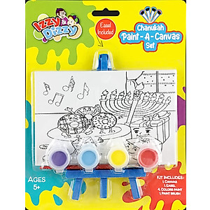Izzy 'n' Dizzy Canvas Painting Kit with Easel - Chanukah Kids Canvas Painting Set - Pre Drawn Canvas for Painting for Kids - Chanukah Kids Arts and Crafts