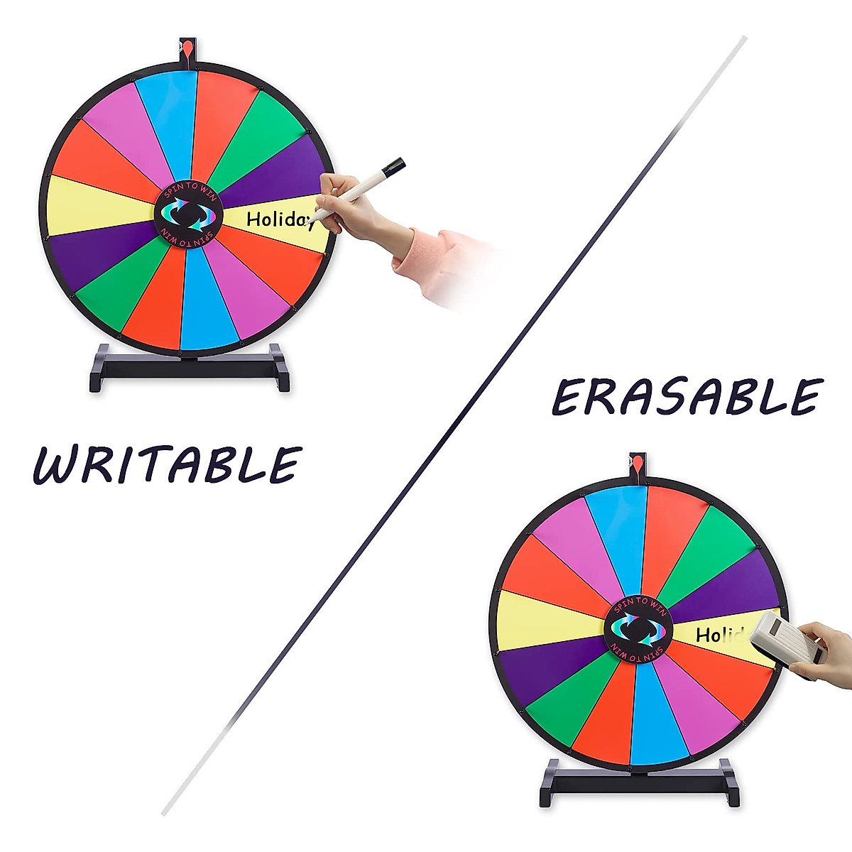 iElyiEsy 24" Spinning Prize Wheel of Fortune 14 Slots Spinner Wheel for Prizes with Stand, Dry Eraser and Marker Pen for Trade Show Carnival