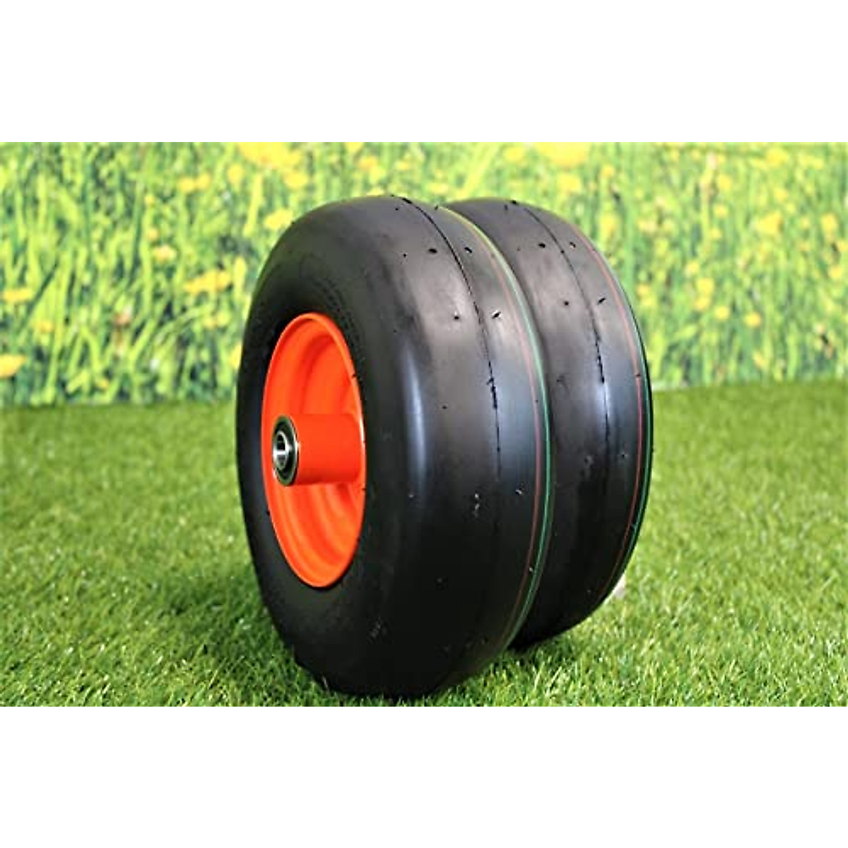 (Set of 2) 11x4.00-5 Tires & 5.25 Kubota Orange Wheels 4 Ply for Lawn & Garden Mower