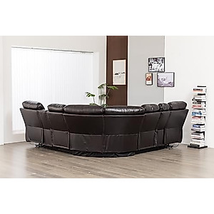 Kingway Inc Rexon Power Recliner Sectional Living Room Sofa Set with speaker,LED and USB port, Brown