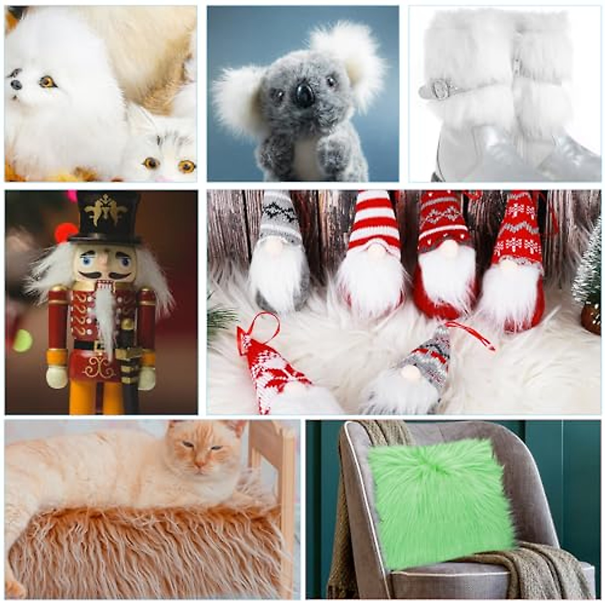 WLLHYF Faux Fur Fabric Precut Strips 2x60 inch Shaggy Plush Pre Cut Rolls Soft Fluffy Fuzzy Fur for DIY Craft Supply, Cosplay Costumes, Decoration, Gnome Beard Santa Hair (Green)