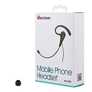 ALTEAM Wired Mono Single Headset One Hook Design Earphone Earbud with Bendable Boom Arm Mic, Adjustable Ear Angle and Earhook Length, 15mm Driver, 3.5mm TRRS Plug for Smart Mobile Cellphone Tablet PC