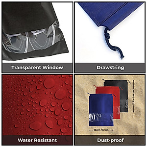 12 Pcs Shoe Bags for Travel, Packing, Storage & Organizing. Reusable Dust-Proof & Water Resistant Shoe Pouch Protector with Clear Transparent Window & Drawstrings. (Black)