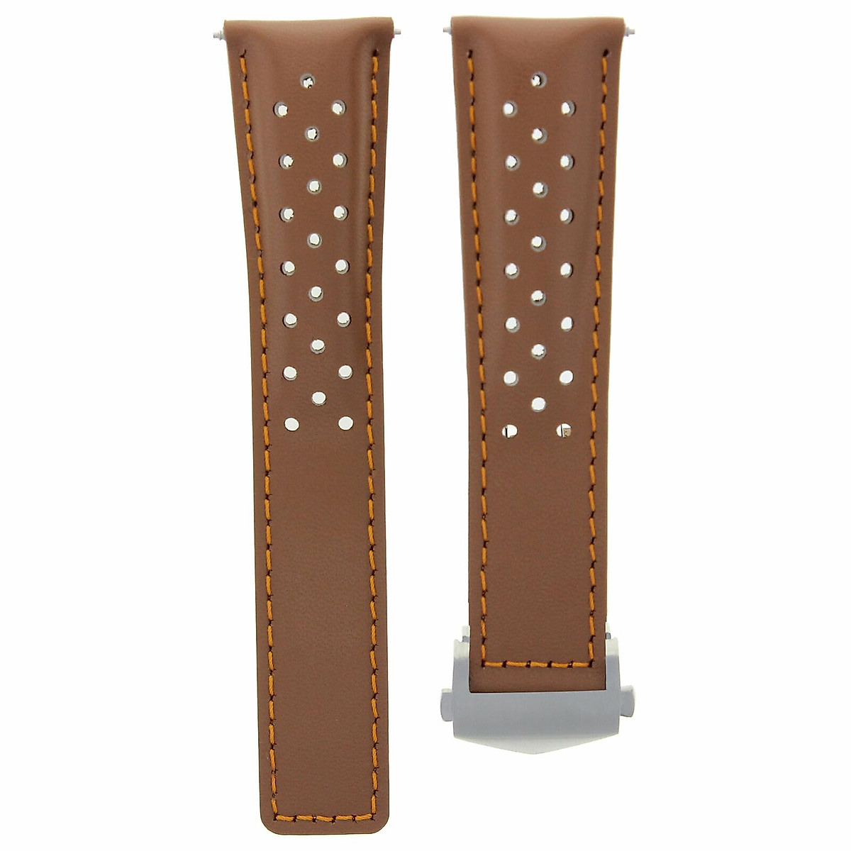 Ewatchparts Leather Watch Band Strap Clasp 22mm Compatible With Tag Heuer Monaco F1 Tan Orange Perforated