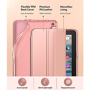 MoKo Case Fits Amazon All-New Kindle Fire 7 Tablet (2022 Release-12th Generation) Latest Model 7", Soft TPU Translucent Frosted Back Cover Multi-Angle Smart Shell, Auto Wake/Sleep, Rose Gold
