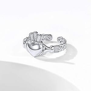 ChicSilver Irish Claddagh Ring 925 Sterling Silver High Polished Traditional Claddagh Celtic Knot Eternity Wedding Band Ring Adjustable