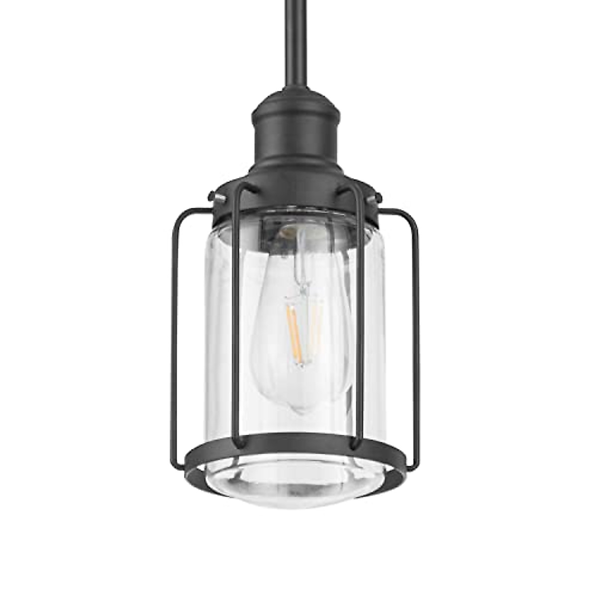 Prominence Home Lincoln Woods 1 Light Matte Black Industrial Pendant Light with Cage and Clear Glass
