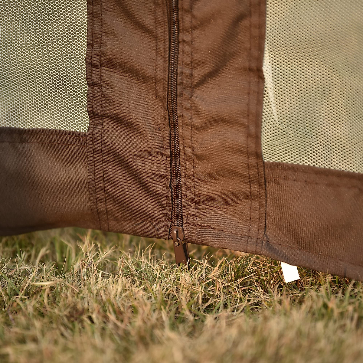 Patio Outdoor Gazebo 13x9.7 Iron Metal Frame with Mosquito Netting, Double Roof Canopy Tent Suitable for Backyard, Poolside, Garden, Lawn and Deck, Khaki