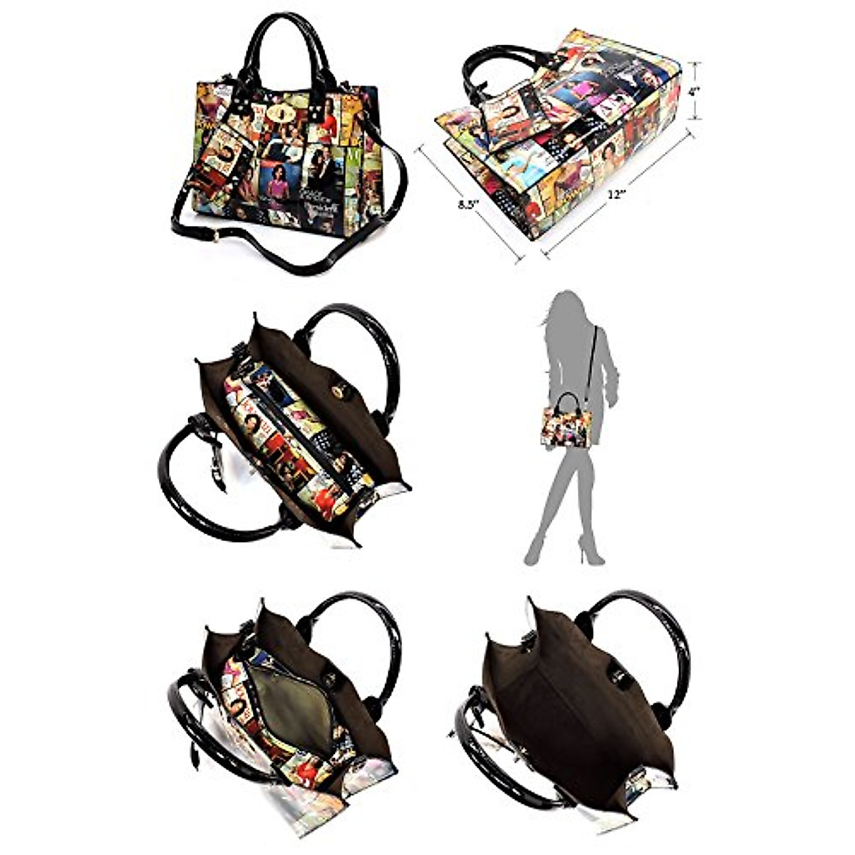 Glossy Magazine Cover Collage 3-in-1 Shoulder Bag Hobo Michelle Obama Handbag (3-Mulit)