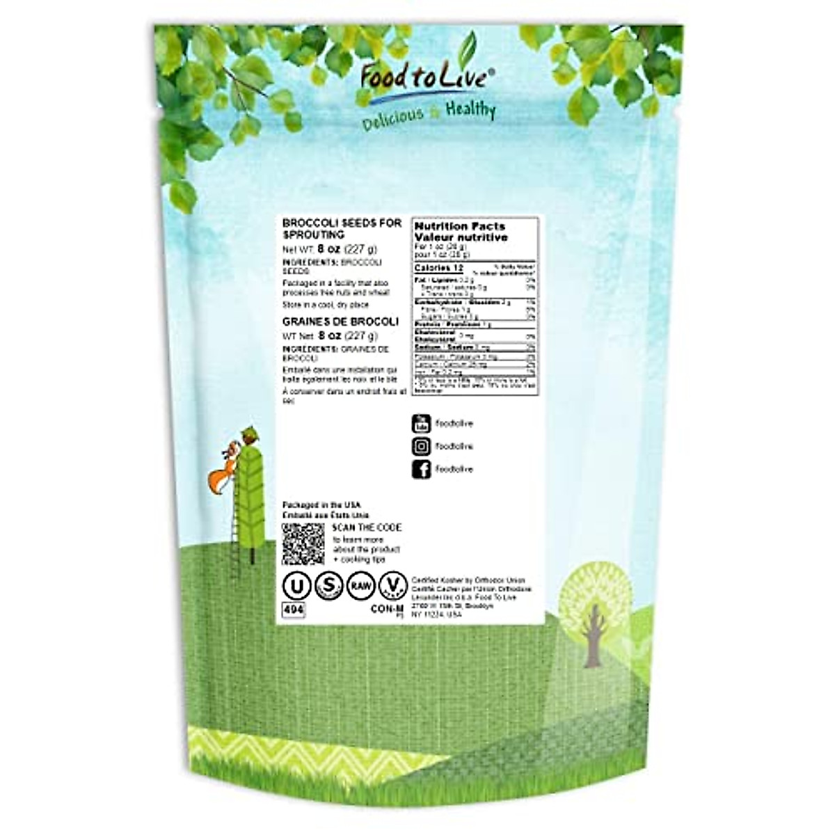 Broccoli Seeds for Sprouting, 8 Ounces – Vegan, Kosher, Sirtfood, Bulk. Rich in Sulforaphane, Vitamin C, Vitamin A. Great for Growing Sprouts, Microgreens. High Germination Rate