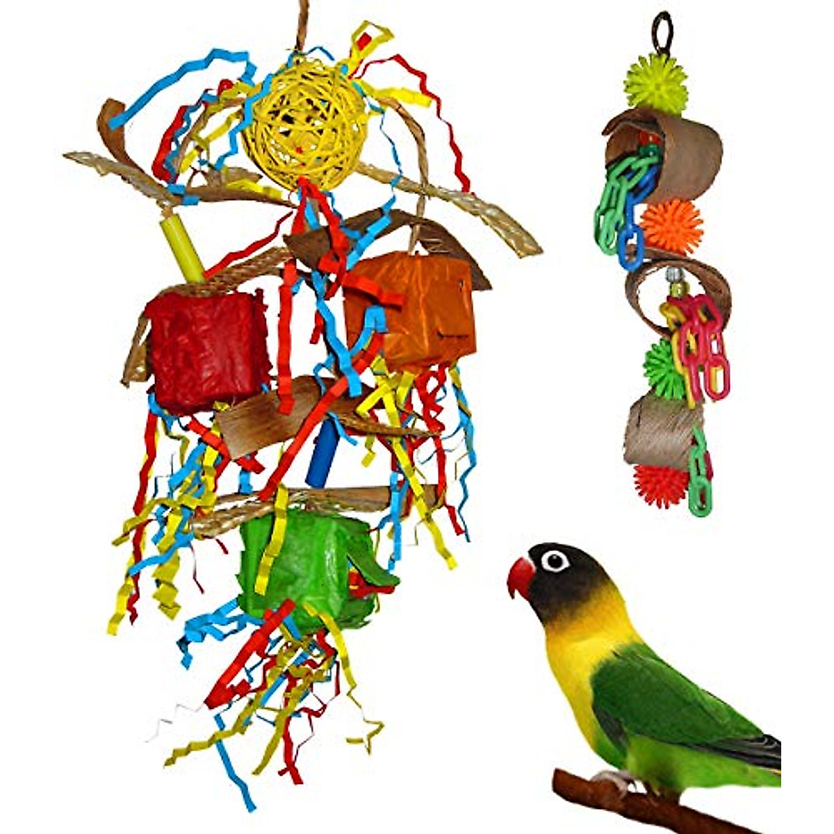Fetch-It Pets 2 Pack Bird/Parrot Surprise Box Fundangle & Fiesta Foraging Toys Suitable for Small Parakeets, Cockatiel, Conures, Finches, Budgie, Macaws, Parrots, Love Birds