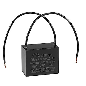 uxcell Ceiling Fan Capacitor CBB61 25uF 250V AC 2 Wires Metallized Polypropylene Film Capacitor 48x38x26mm for Electric Fan Pump Motor Generator