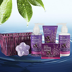 Draizee Spa Basket For Women - Lavender and Grape 5 Piece Spa Gift Set Luxurious Home Relaxation Fragrance Spa Gift Basket for Women - #1 Christmas Gifts For Women, Girlfriend