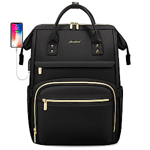 Focdod Work Computer Backpack For Women: 15.6 inch Nurse Bags Large School Teacher Laptop Bag Travel Purse Back pack With USB Charging Port Laptop Compartment Adult Waterproof Daypack Gift Black