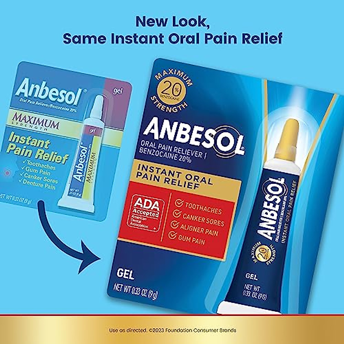 Anbesol Maximum Strength Oral Pain Relief Gel, Instant Pain Relief For Toothache Pain, Canker Sores, Sore Gums, Mouth Sores, Denture Pain, and Aligner Pain, ADA Accepted, 0.33 oz (packaging may vary)